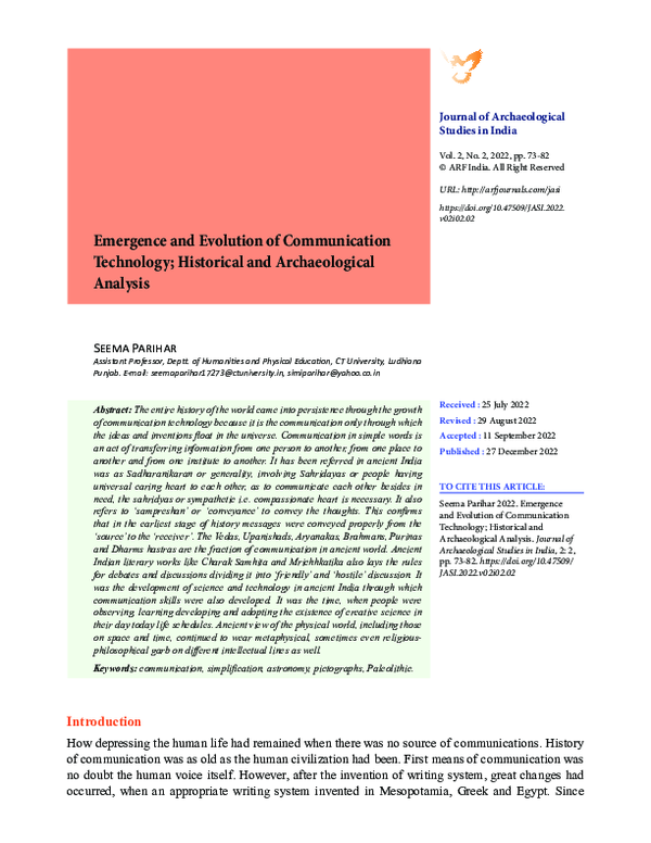 (PDF) Emergence and Evolution of Communication Technology; Historical ...