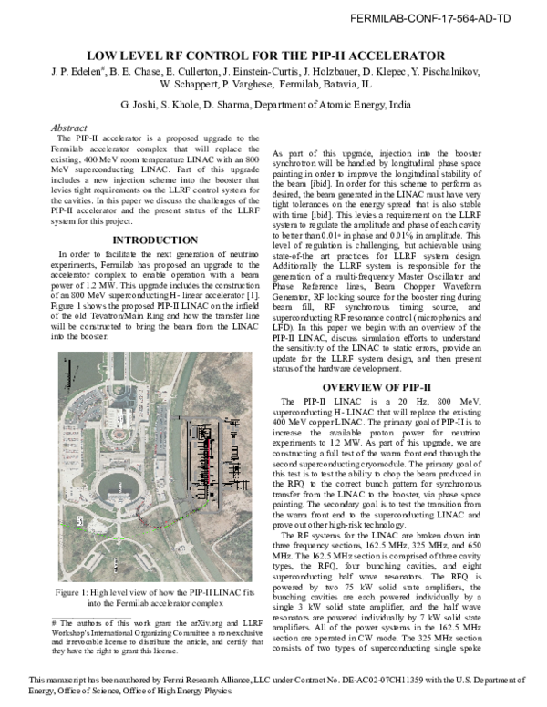 (PDF) Low Level RF Control for the PIP-II Accelerator
