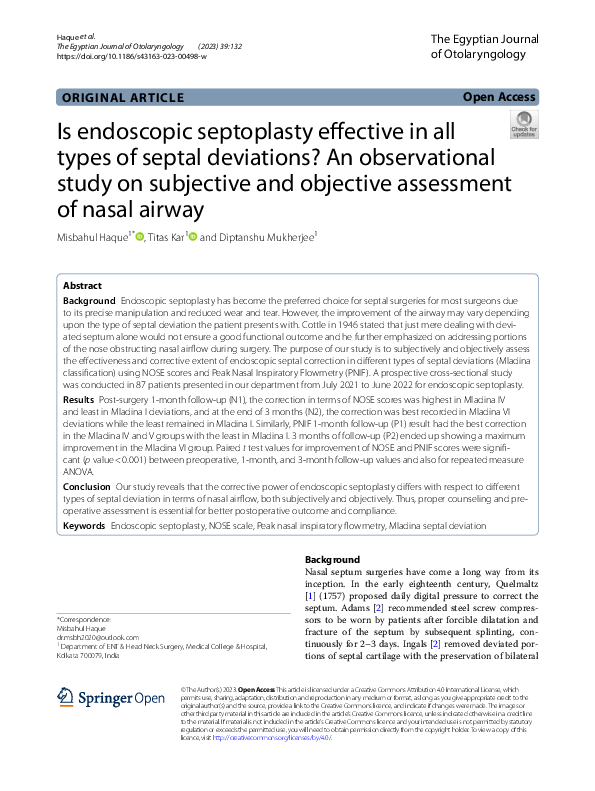 (PDF) Is endoscopic septoplasty effective in all types of septal ...
