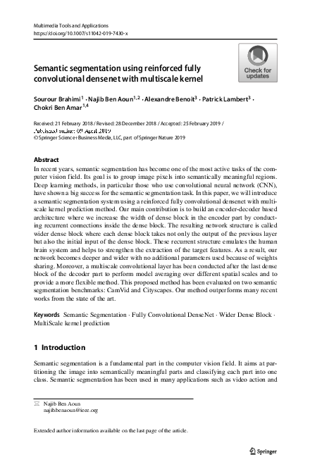 Pdf Semantic Segmentation Using Reinforced Fully Convolutional Densenet With Multiscale Kernel