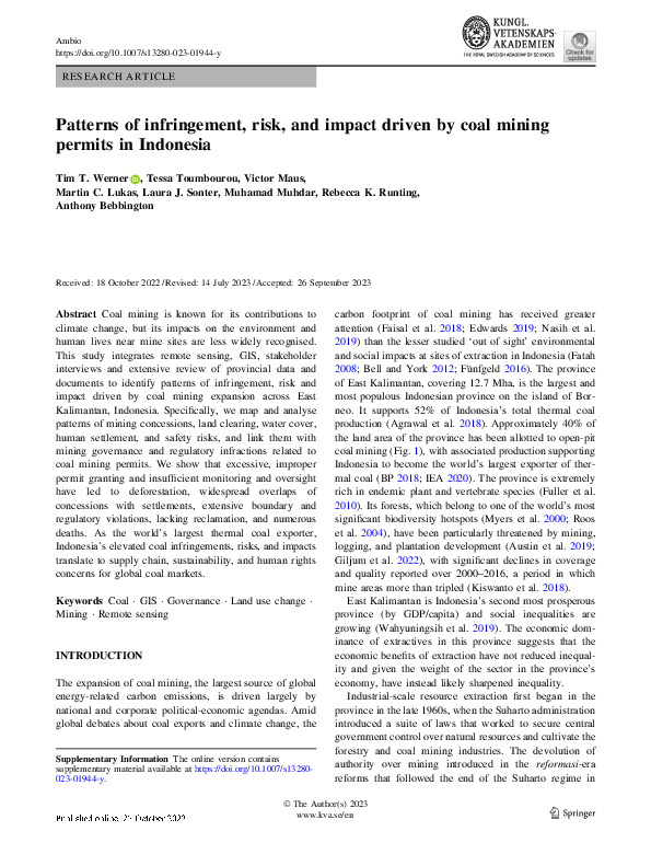 (PDF) Patterns of infringement, risk, and impact driven by coal mining permits in Indonesia ...