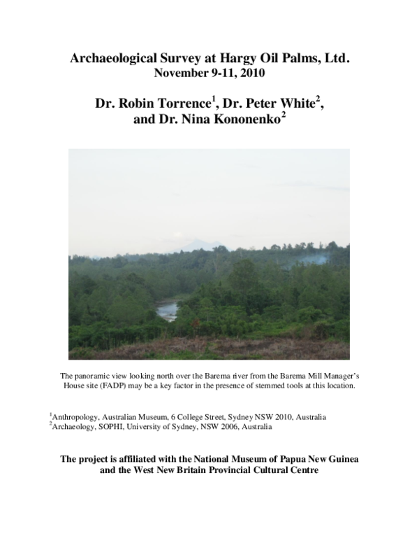 (PDF) Archaeological Survey at Hargy Oil Palms, Ltd | Robin Torrence ...