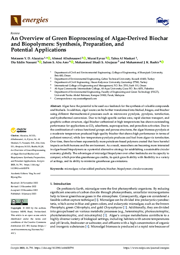 (PDF) An Overview of Green Bioprocessing of Algae-Derived Biochar and Biopolymers: Synthesis ...