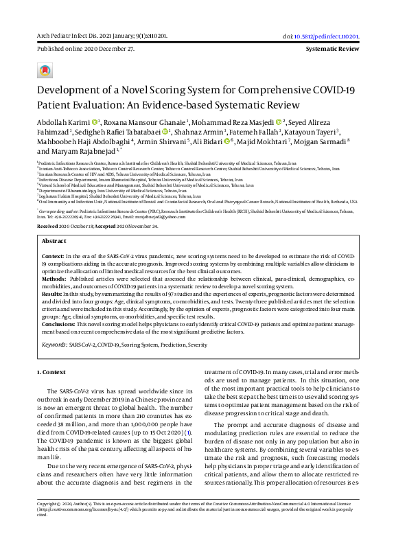 (PDF) Development of a Novel Scoring System for Comprehensive COVID-19 ...