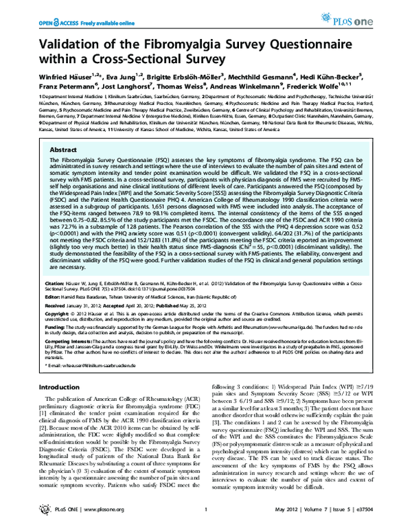 (PDF) Validation of the Fibromyalgia Survey Questionnaire within a ...