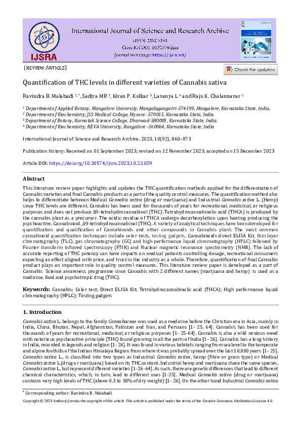 (PDF) Quantification of THC levels in different varieties of Cannabis sativa