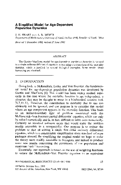 (PDF) A simplified model for age-dependent population dynamics