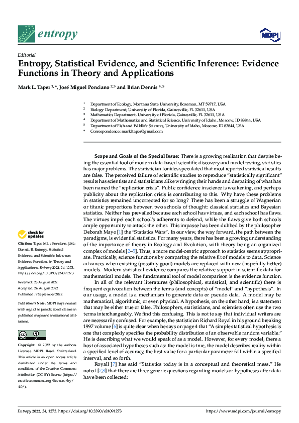 (PDF) Entropy, Statistical Evidence, and Scientific Inference: Evidence ...