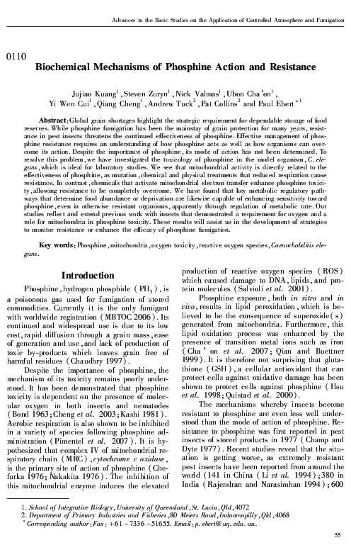 (PDF) Biochemical mechanisms of phosphine action and resistance