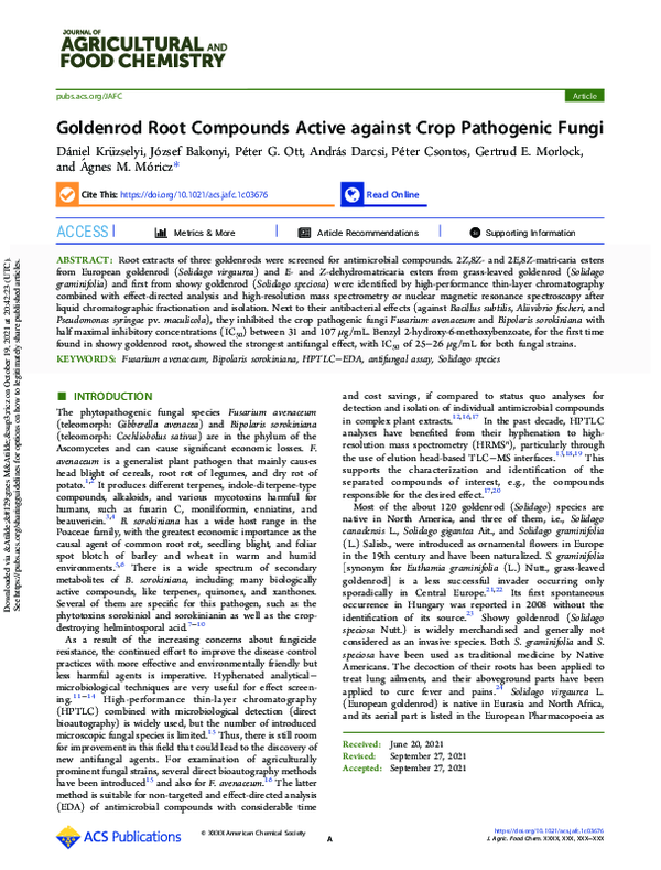 (PDF) Goldenrod Root Compounds Active against Crop Pathogenic Fungi | Dániel Krüzselyi ...