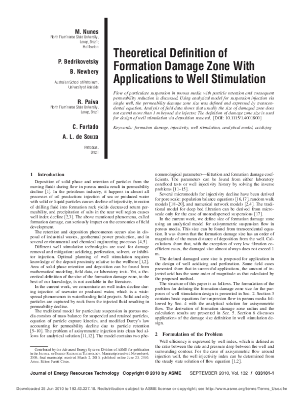 (PDF) Theoretical Definition of Formation Damage Zone With Applications ...