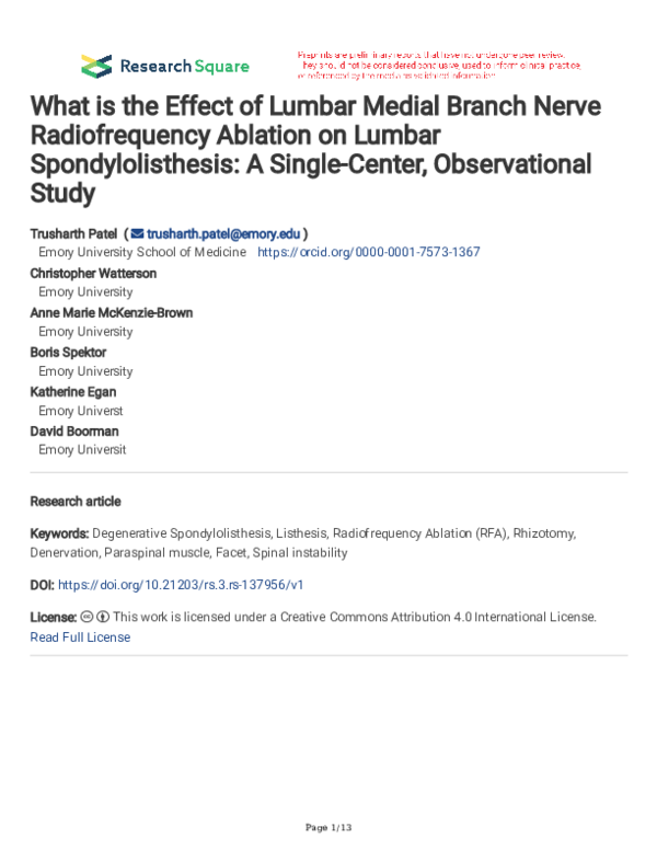 (PDF) What is the Effect of Lumbar Medial Branch Nerve Radiofrequency ...