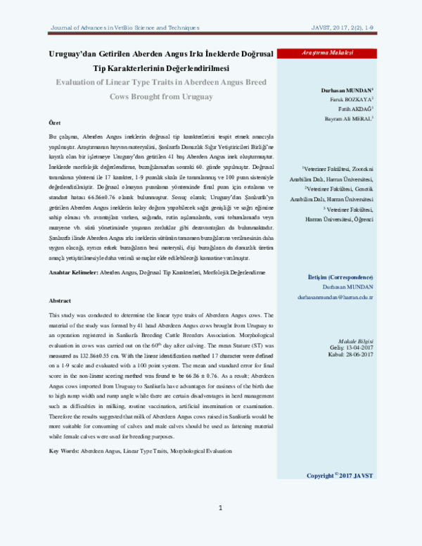 (PDF) Evaluation of Linear Type Traits in Aberdeen Angus Breed Cows ...