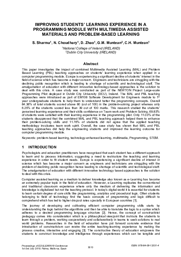 (PDF) Improving Students’ Learning Experience in a Programming Module with Multimedia Assisted ...