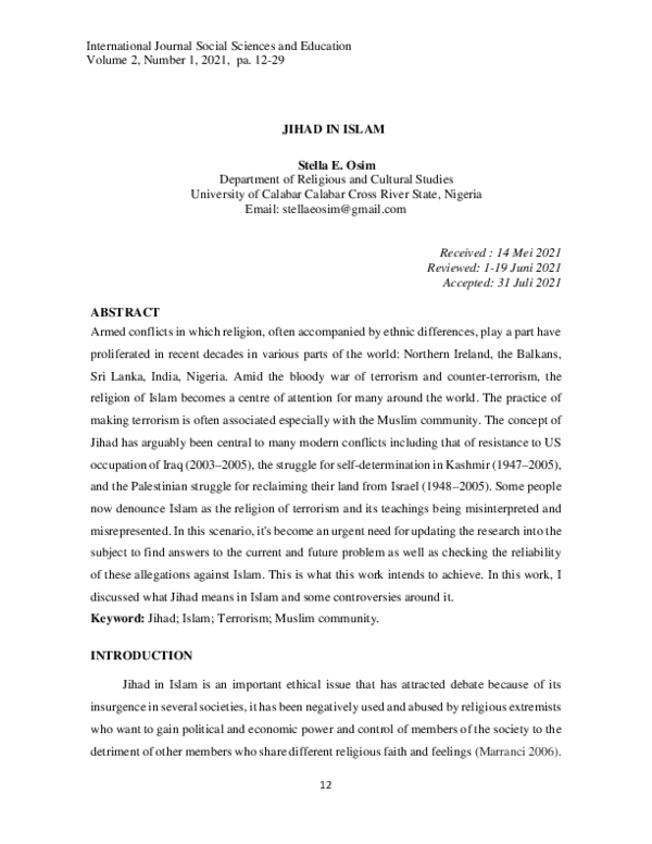 (PDF) Understanding Jihad in Islam and Its Misconceptions