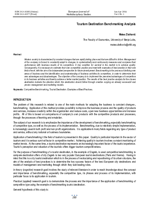 (PDF) Tourism Destination Benchmarking Analysis