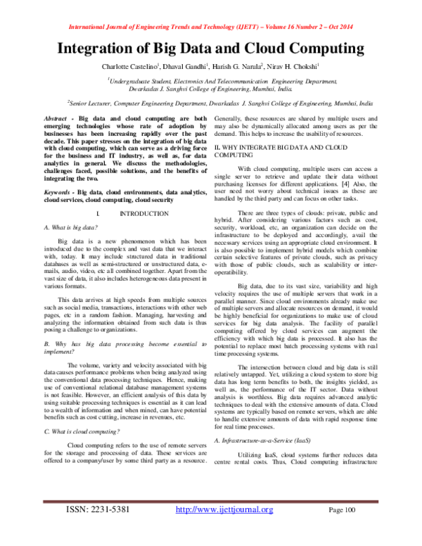 (PDF) Integration of Big Data and Cloud Computing
