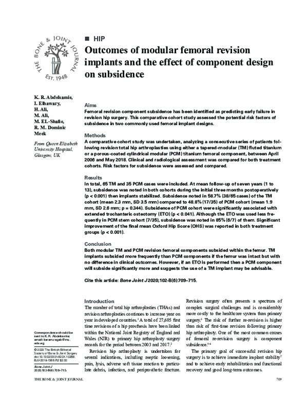 (PDF) Outcomes of modular femoral revision implants and the effect of ...