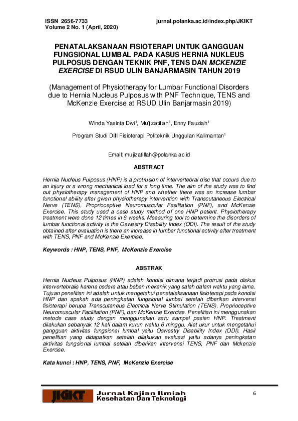 (PDF) Penatalaksanaan Fisioterapi Untuk Gangguan Fungsional Lumbal Pada ...