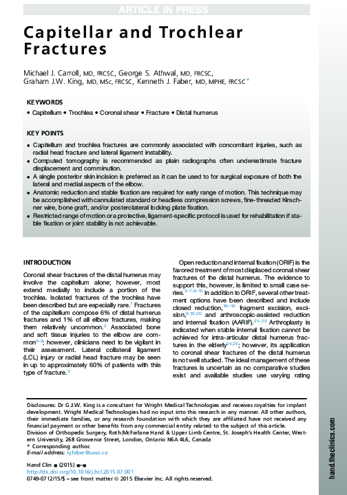(PDF) Capitellar and Trochlear Fractures