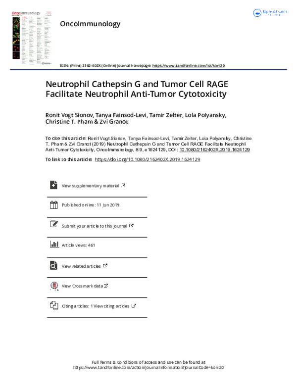 (PDF) Neutrophil Cathepsin G and Tumor Cell RAGE Facilitate Neutrophil ...