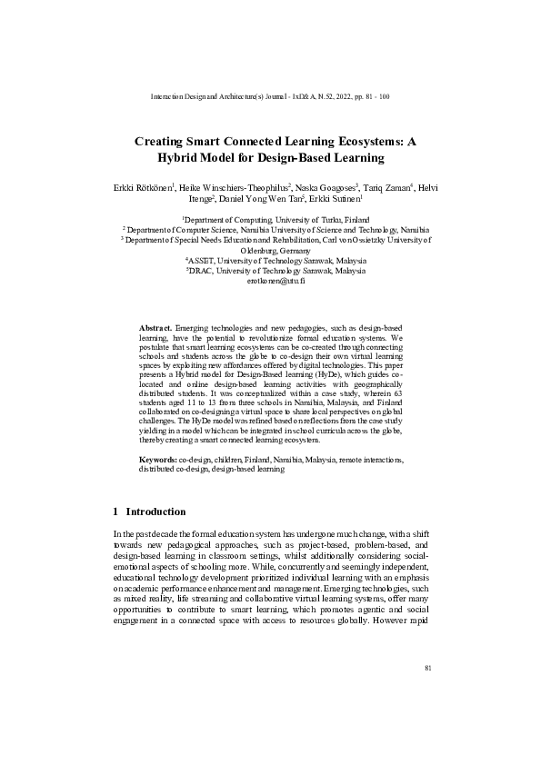 (PDF) Creating Smart Connected Learning Ecosystems: A Hybrid Model for Design-Based Learning