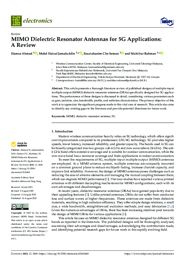 (PDF) MIMO Dielectric Resonator Antennas for 5G Applications: A Review