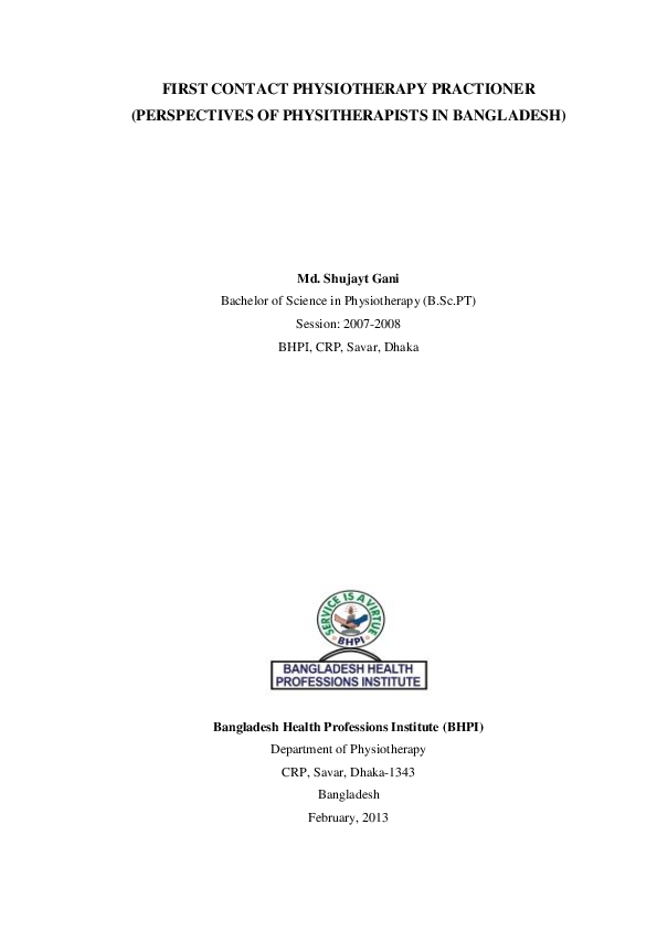 (PDF) First contact physiotherapy practioner (perspectives of ...