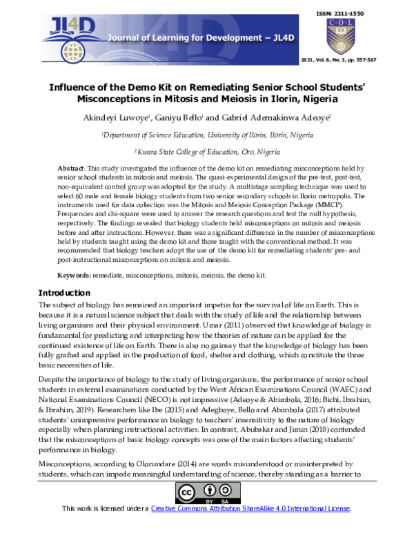 (PDF) Effects of Demo Kit on Remediating Senior School Students’ Misconceptions in Mitosis and ...