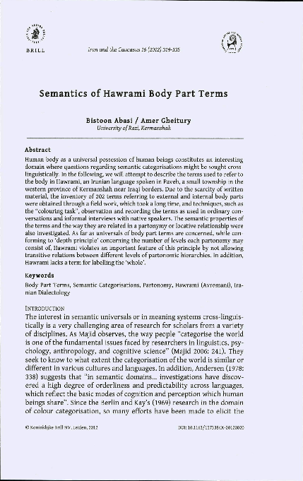 (PDF) Semantics of Hawrami Body Part Terms