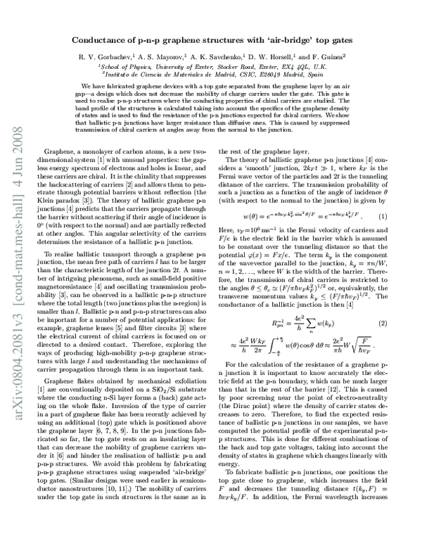 (PDF) Conductance of p-n-p Graphene Structures with “Air-Bridge” Top Gates