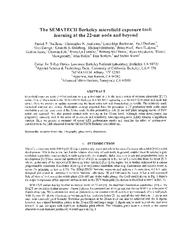 (PDF) The SEMATECH Berkeley microfield exposure tool: learning a the 22-nm node and beyond