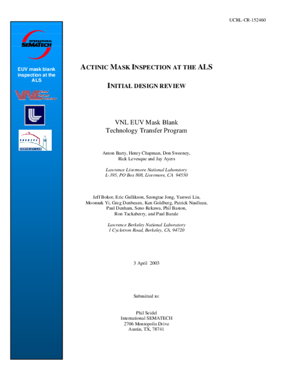(PDF) Actinic Mask Inspection at the ALS Initial Design Review