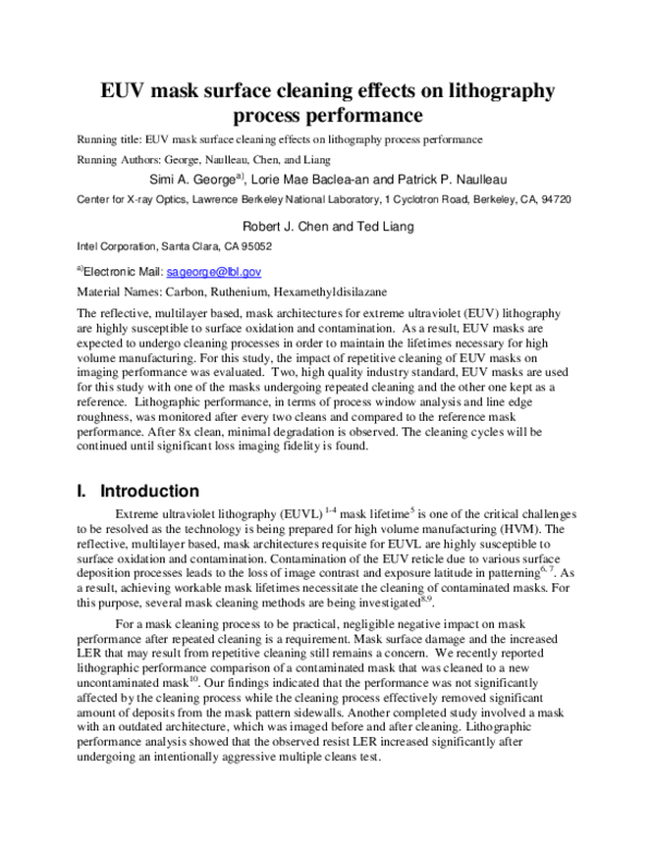 (PDF) EUV mask surface cleaning effects on lithography process performance