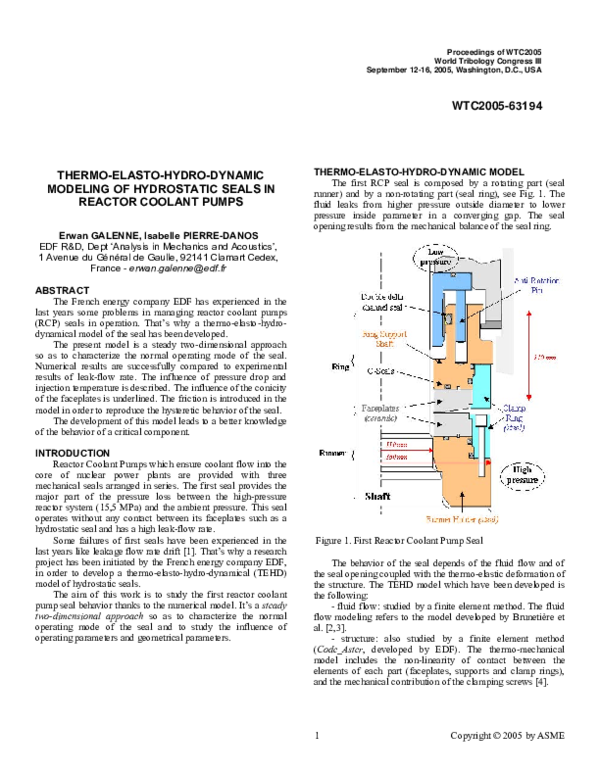 (PDF) Thermo-Elasto-Hydro-Dynamic Modeling of Hydrostatic Seals in ...