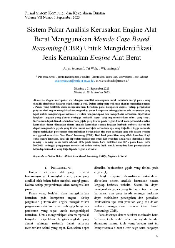 (PDF) Sistem Pakar Analisis Kerusakan Engine Alat Berat Menggunakan ...