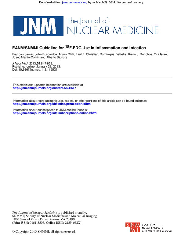 (PDF) F-FDG Use in Inflammation and Infection 18 EANM/SNMMI Guideline for