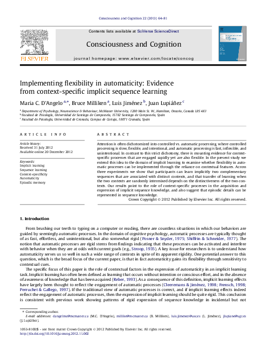 Pdf Implementing Flexibility In Automaticity Evidence From Context Specific Implicit Sequence
