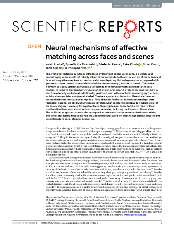 (PDF) Neural mechanisms of affective matching across faces and scenes