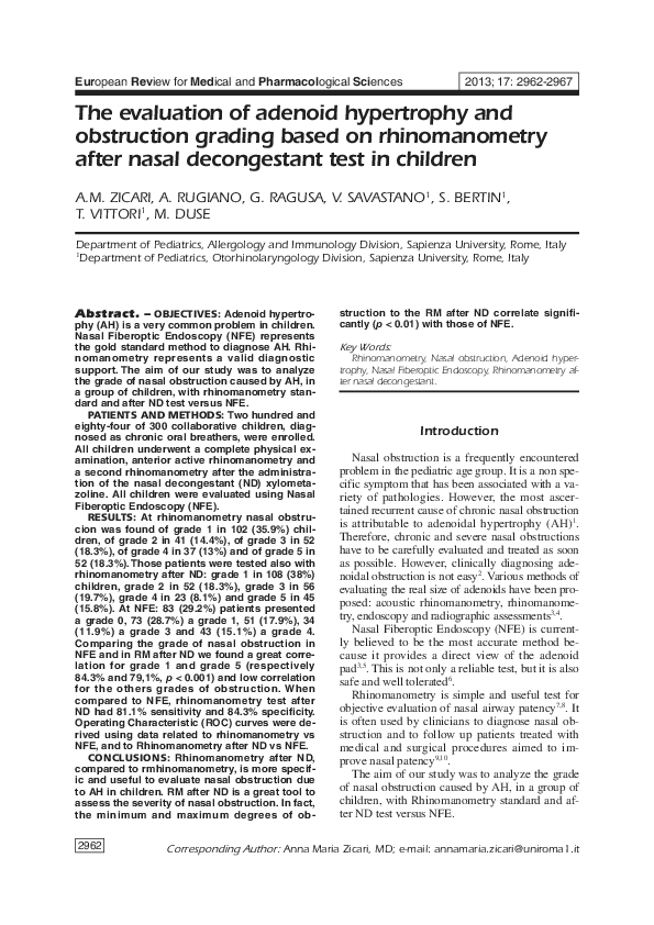 (PDF) The evaluation of adenoid hypertrophy and obstruction grading ...