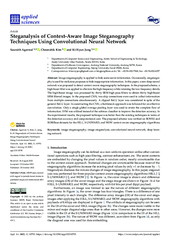 Pdf Steganalysis Of Context Aware Image Steganography Techniques Using Convolutional Neural