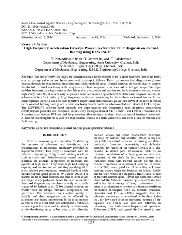 (PDF) High Frequency Acceleration Envelope Power Spectrum for Fault ...