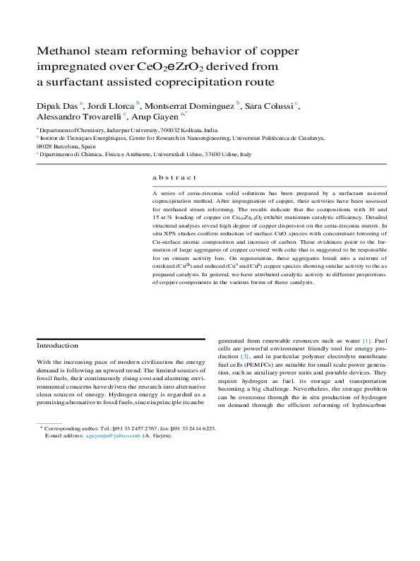 (PDF) Methanol steam reforming behavior of copper impregnated over CeO ...