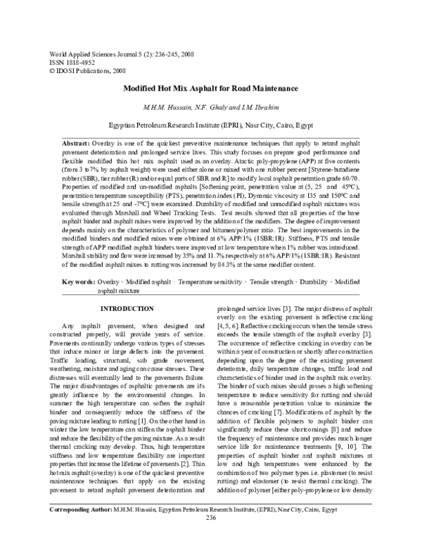 Pdf Modified Hot Mix Asphalt For Road Maintenance