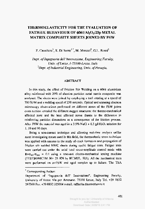 (PDF) Thermoelasticity for the Evaluation of Fatigue Behaviour of 6061 ...