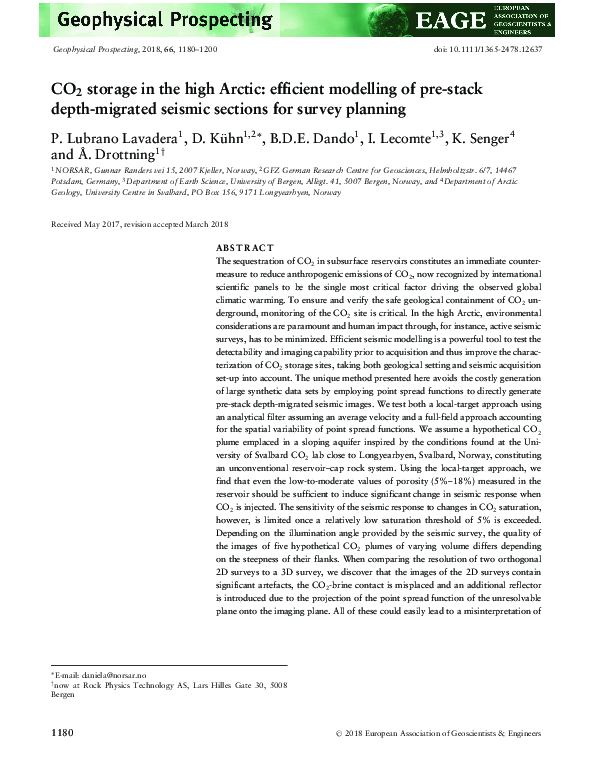 (PDF) CO2storage in the high Arctic: efficient modelling of pre-stack depth-migrated seismic ...