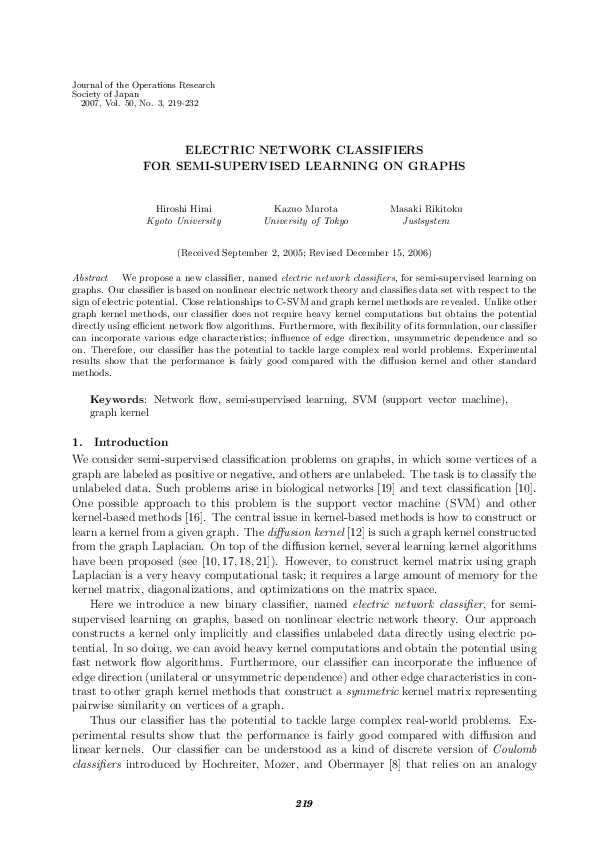 (PDF) Electric Network Classifier for Semi-Supervised Learning on Graphs