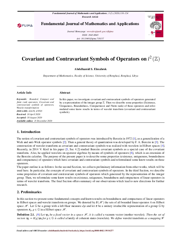 (PDF) Covariant and Contravariant Symbols of Operators on $l^{2 ...