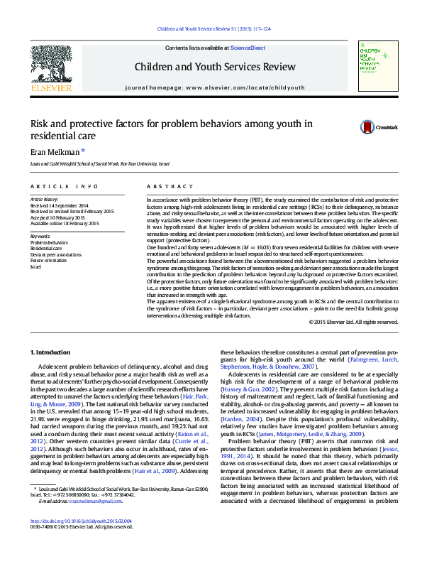 (PDF) Risk and protective factors for problem behaviors among youth in ...