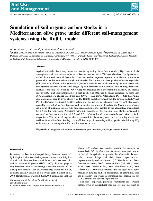 (PDF) Simulation of soil organic carbon stocks in a Mediterranean olive grove under different ...